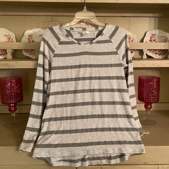 CAbi | Tops | Cabi Gray Striped Long Sleeve Shirt | Poshmark